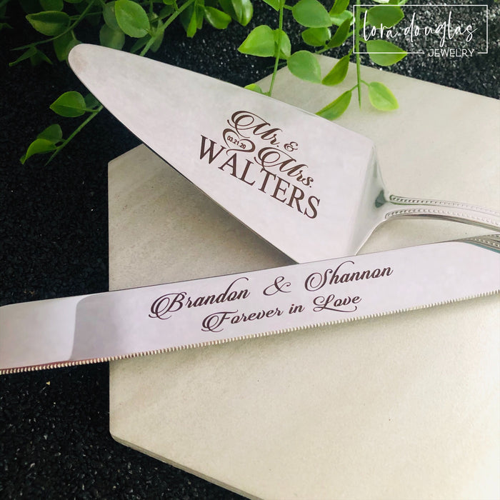 Engraved Cake Knife Set | Wedding Cake Knife and Server Set | Lora ...