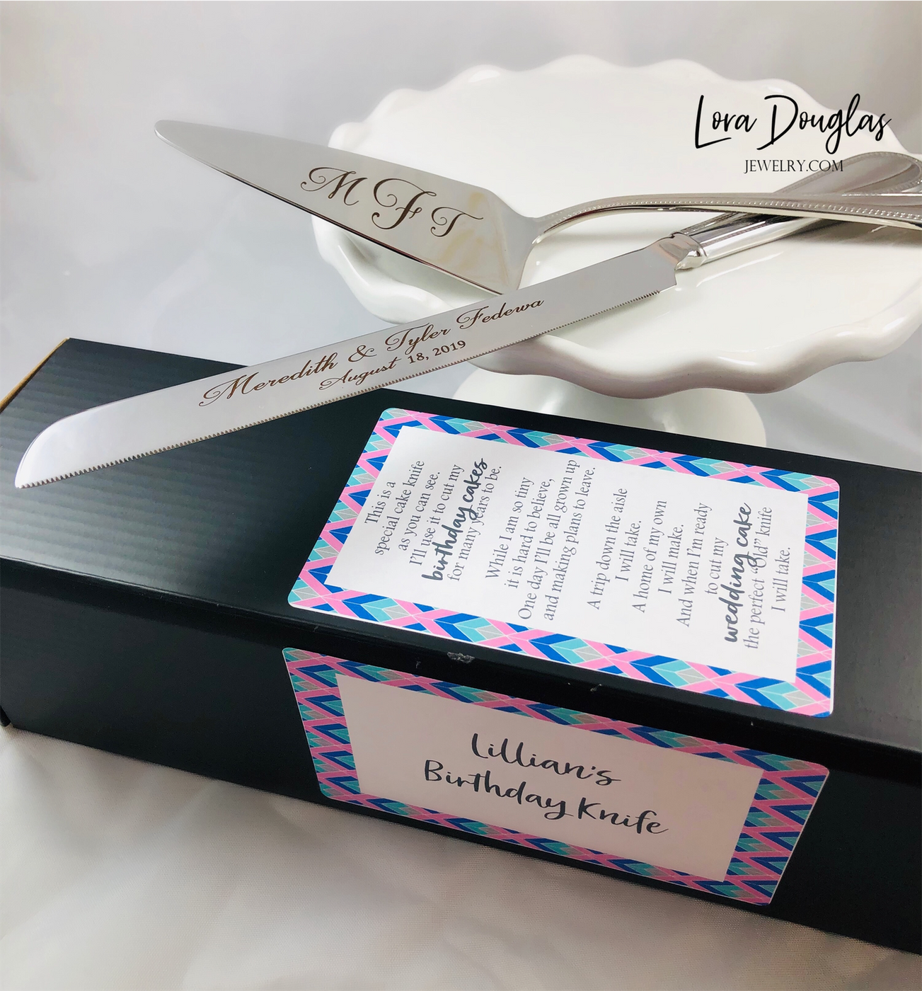 Engraved Cake Knife Set - Birthday Knife — Lora Douglas